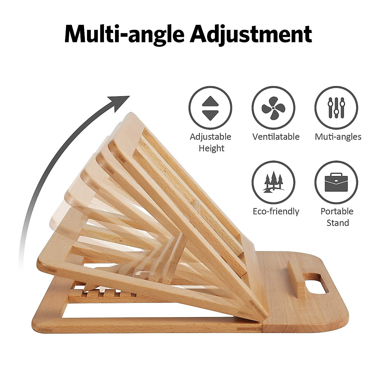 RAVEGO Laptop Stand, Foldable Wooden Laptop Riser Adjustable Computer MacBook Stand for Desk Portable Universal Notebook Laptop Holder with Multiple Angles for Laptops Up to 15.6 inches (Beech)
