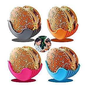 Retractable Reusable Hamburger Sandwich Burger Holders Fixed Box Clip Rack, Adjustable Hygienic Silicone Fixed French Fry Hamburger Sauce Ketchup Holder Container Boxes for Eating, 4 Pcs