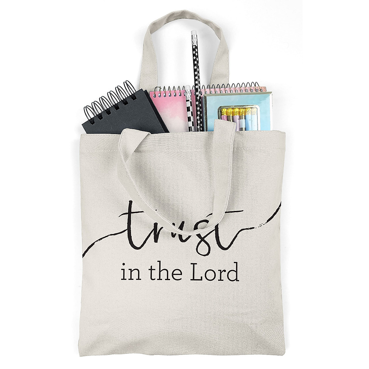 Christian Religious Bible Verse Canvas Reusable Tote Bag – TRUST IN THE LORD - Perfect for Beach, Grocery, Shopping, Travel Handbag and Book Bag for Women Men Kids. Ideal Christian Gift!