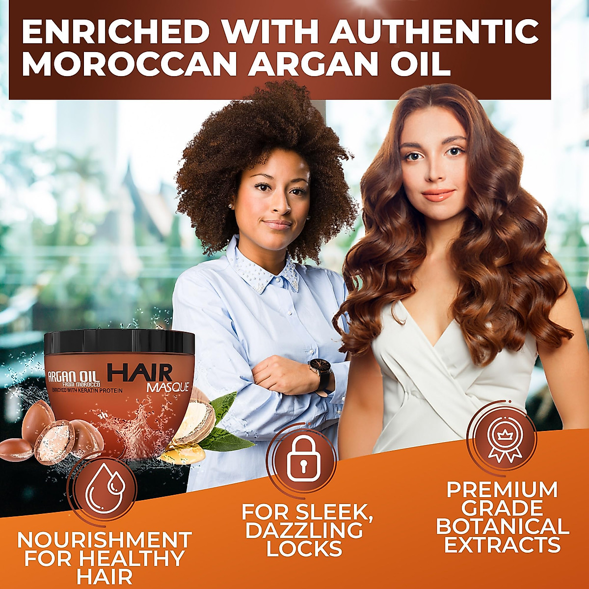 Moroccan Argan Oil Hair Mask - Sulfate Free, Anti Frizz Hydrating Care for Women and Men - Deep Moisturizing Conditioner Treatment for Color Treated, Curly, Damaged, Frizzy and Dry Hair