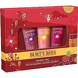 Burt's Bees Christmas Gifts, 3 Lip Care Stocking Stuffers Products, Squeezy Trio Tinted Lip Balm Set - Berry Sorbet, Sweet Peach & Watermelon Rush