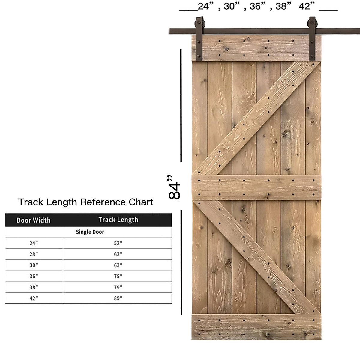 Jforest DIY 84in Barn Door with Hardware & Handle Included, Heavy Duty, Sliding Door Hardware, Pre-Drilled Barn Door, Solid Wood Material, Barn Door Made in USA. (Cappuccino) (42" x 84")