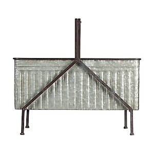 Farmhouse Galvanized Metal Storage Bucket on Stand with Handle, Distressed Silver