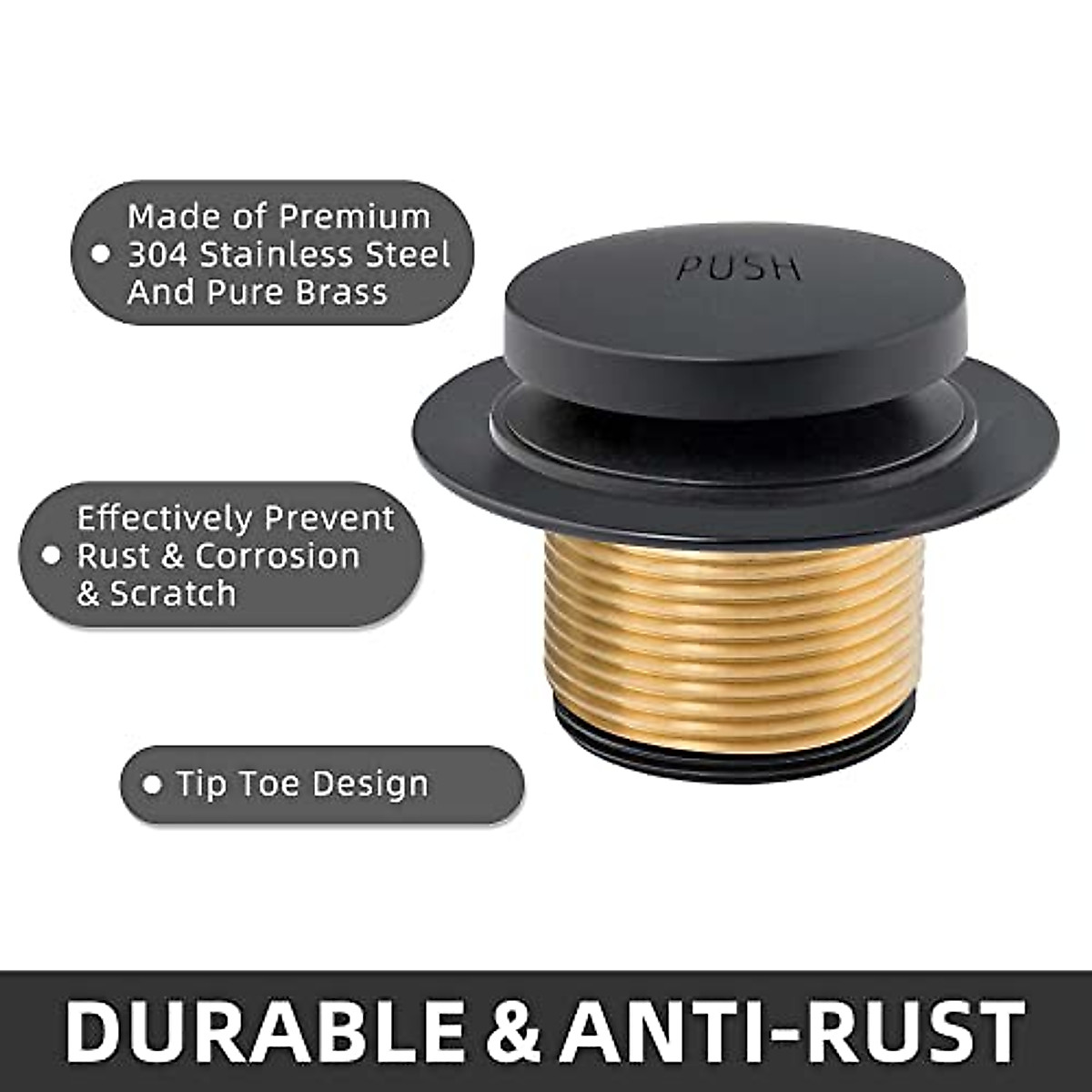 ZUAGCO Tub Drain Black - Tip Toe Bath Tub Drain Kit with Two-Hole Overflow Faceplate, Replacement Bathtub Drain Trim Set Assembly with Universal Fine Thread & Coarse Thread Matte Black