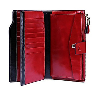 women clutch wallet genuine leather checkbook(red)