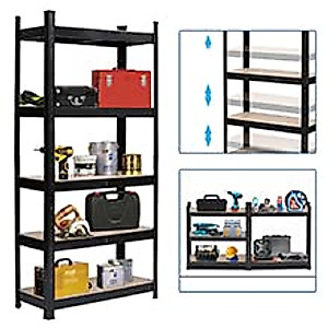 Karl home Garage Shelving Heavy Duty, 5-Tier Wide Size Adjustable Metal Shelving Unit Utility Rack Organization for Garage Pantry Basement, 1900lbs, 29.5" L X 11.8" W X 59.1" H, Black