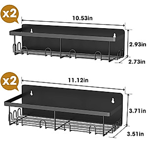 EAZOO 4 Pack Magnetic Spice Rack for Refrigerator - Strong Fridge Organizer with Hook to Save Kitchen Space - Magnet for Microwave, Dishwasher and Metal Shelves - Black