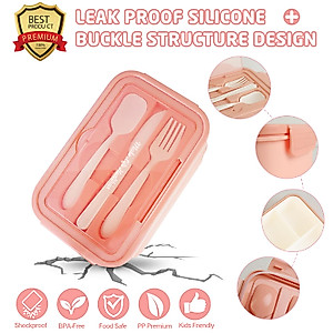 KAIFTEK Bento Lunch Box for Kids, Bento Box Adults Lunch Box Leak-proof for Kids Toddler Teens School, Lunch Box Containers Durable with Lunch Bag, Cup, Spoon, Forks, Dishcloth (Pink Set)