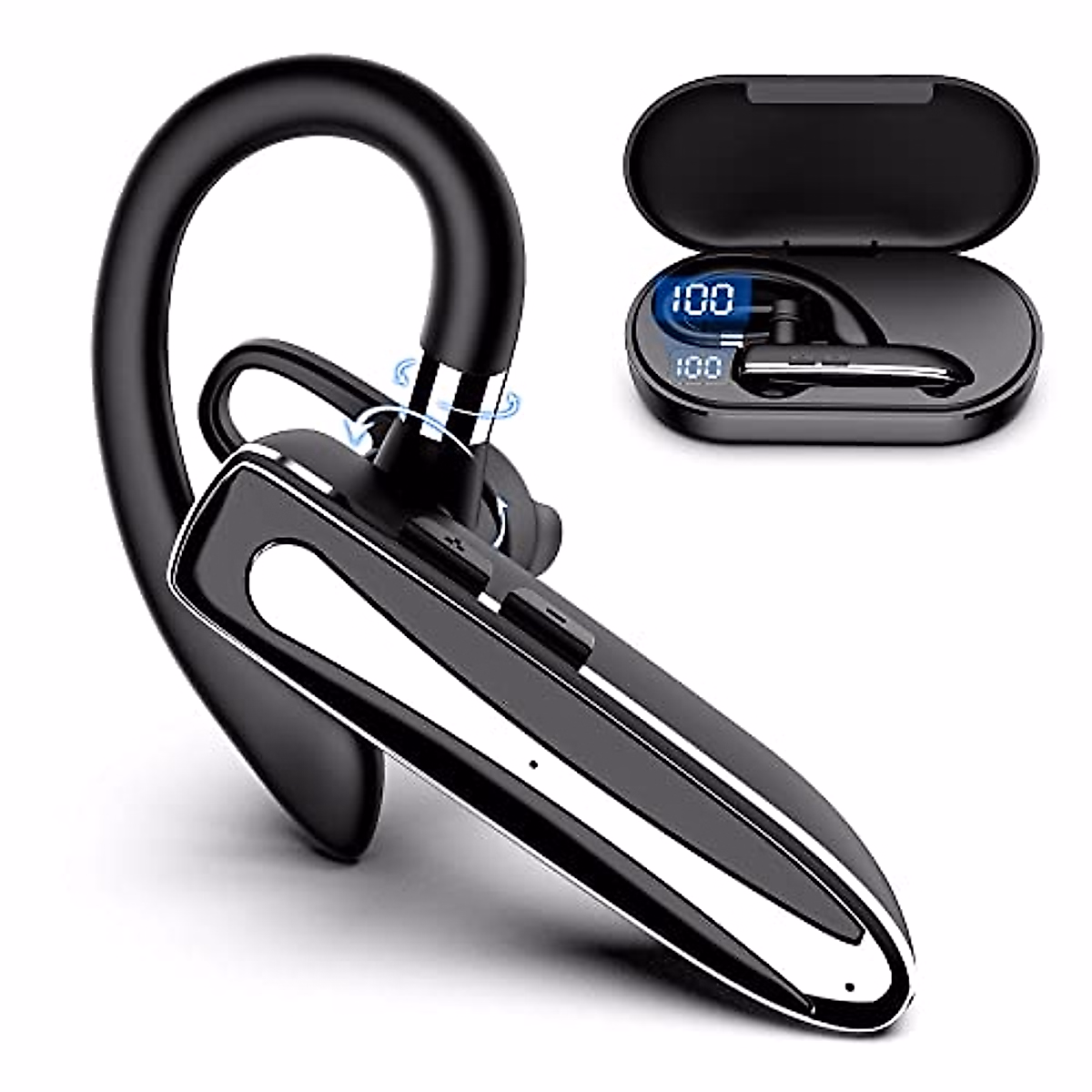 EUQQ Bluetooth Wireless Earpiece for Cellphone, Bluetooth 5.1 Headset Wireless Headphone with Charging Case,Microphone for Office Driving, Hands-Free Earphones Compatible with Android/iOS