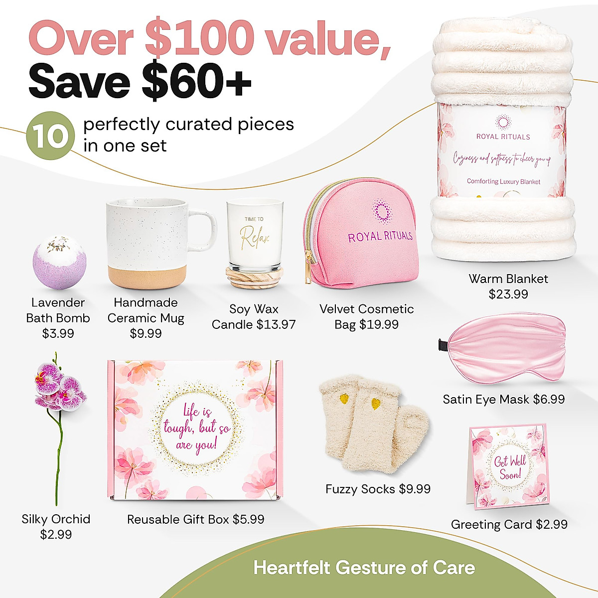 Get Well Soon Gifts for Women - Carefully Curated Sick Care Package for Women - Get Well Soon Gift Baskets for Women After Surgery - Get Well Gifts for Women w/Blanket, Mug & Candle to Feel Better