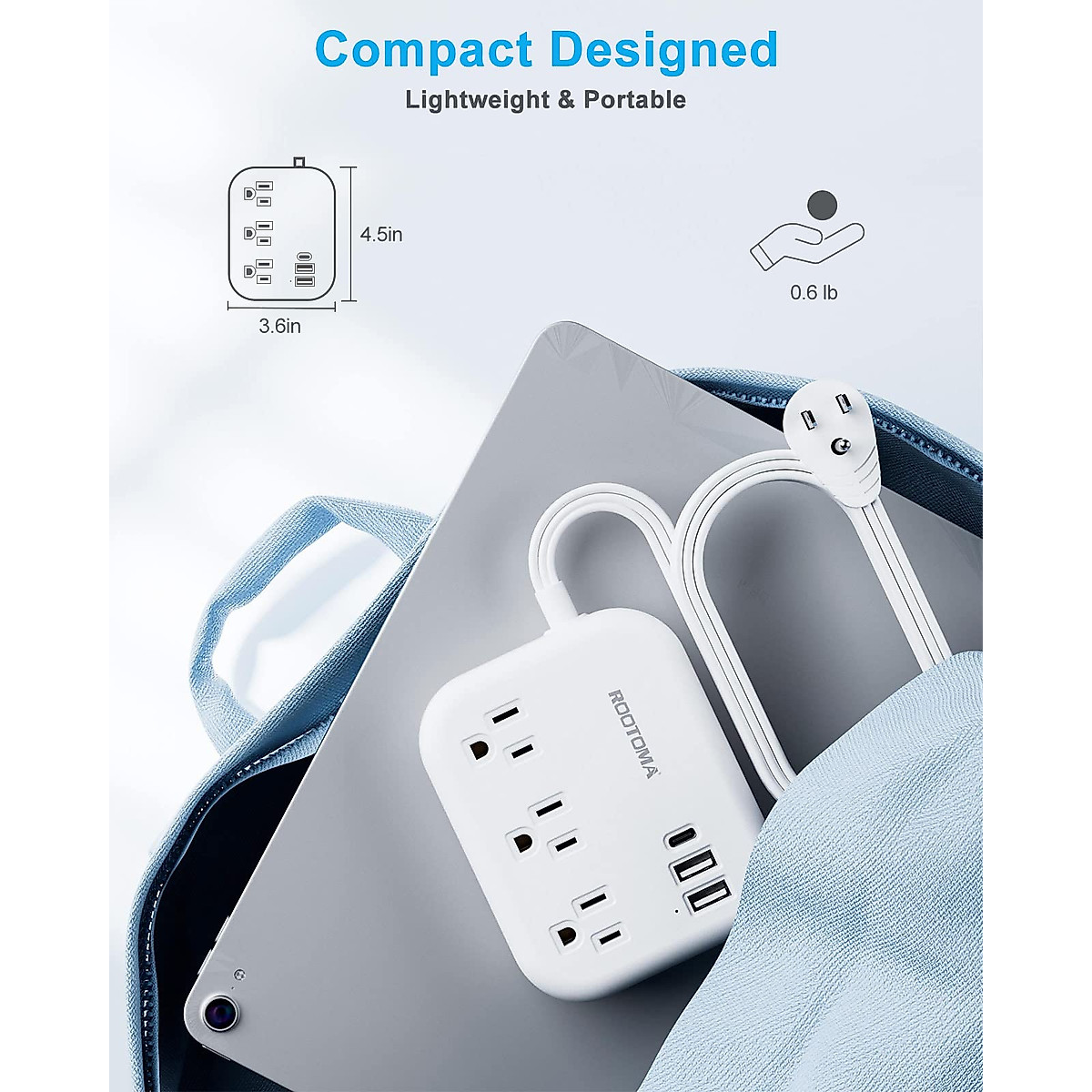 Flat Plug Power Strip - Ultra Thin Flat Extension Cord, 3 USB Wall Charger(1 USB-C) for Cruise Ship Essentials, 5 ft Low Profile Extender, Charging Station Compact for Home,Dorm,Travel Accessories