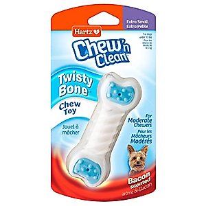 Hartz Chew ‘n Clean Twisty Bone Dog Chew Toy, Bacon Scented for Moderate Chewers, Extra Small