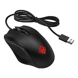 HP Omen 400 Wired USB Gaming Mouse, Optimized Mechanical Switches, Quick Adjust 1600-5000 DPI Optical Sensor, Sniper Mode 400 DPI, RGB LED, Customizable Buttons