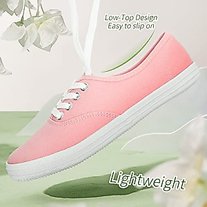 Womens White Canvas Sneakers Low Top Lace-up Canvas Shoes Lightweight Casual Tennis Shoes(Pink.US7)