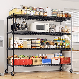 REIBII Storage Shelves 75.6" H Wire Shelving Unit with Wheels 2500LBS Heavy Duty Metal Shelves for Storage Adjustable Garage Storage Rack Pantry Shelf Commercial Shelving, 75.6" H X 55.5''W X 24" D
