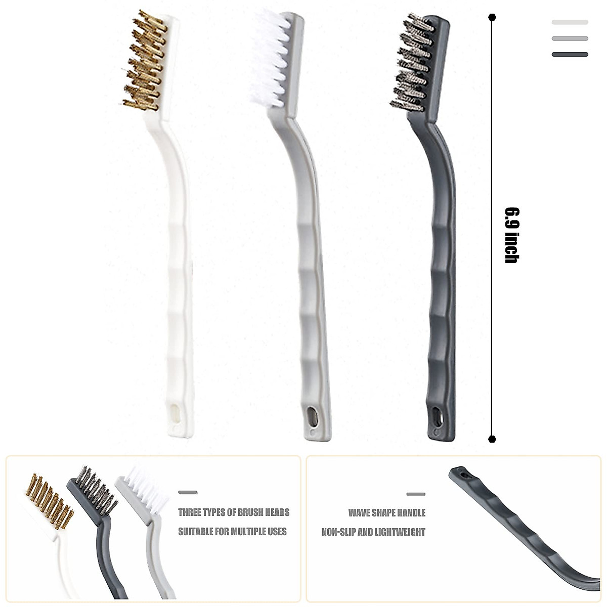 ORIJOYNA Set of 3 Kitchen Cleaning Scrubbers - Wire Brush (Stainless Steel + Brass + Nylon) for Range Hood Grease, Grime and Rust