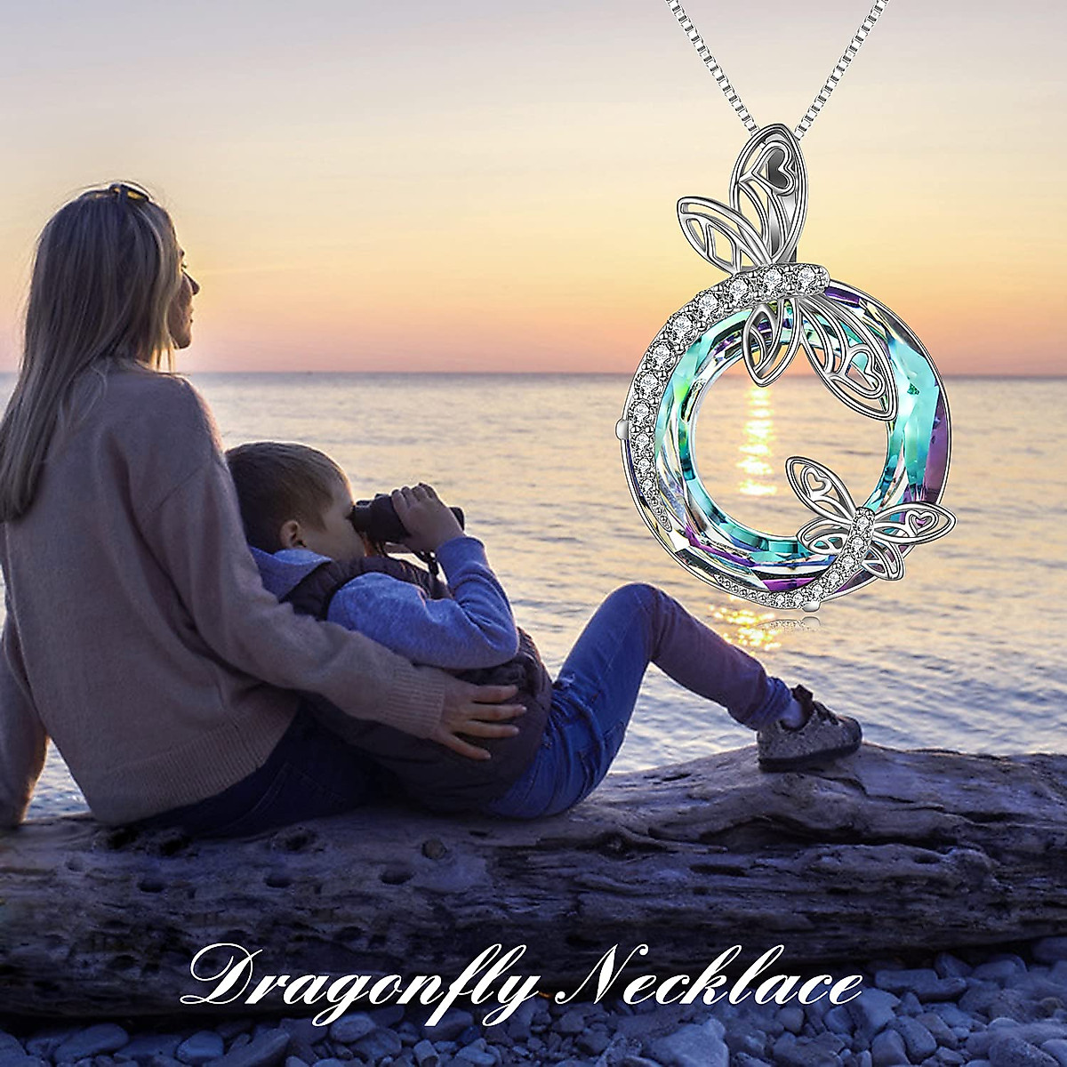 TOUPOP Dragonfly Gifts for Women Sterling Silver Dragonfly Pendant Necklace with Circle Crystal Birthday Christmas Mothers Day Jewelry Gifts for Women Mom