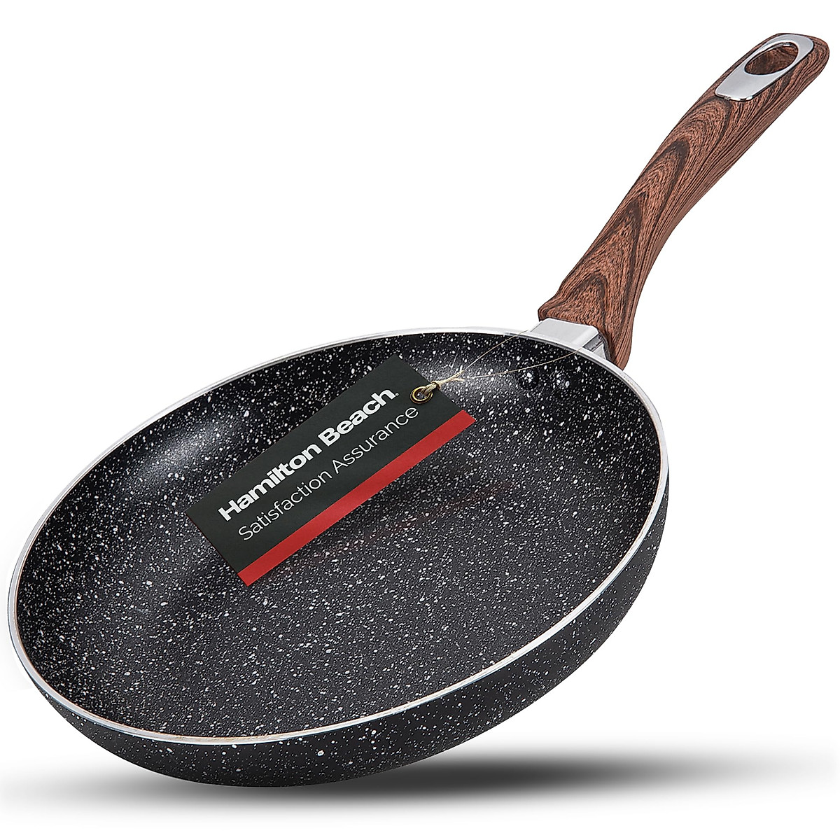 Hamilton Beach Fry Pan 10-Inch, Nonstick with Marble Coating, Wood like Soft Touch Handle, Non-Stick Granite Fry Pan Egg Pan Omelet Pans, Stone Cookware Chef's Pan, PFOA Free Induction Bottom