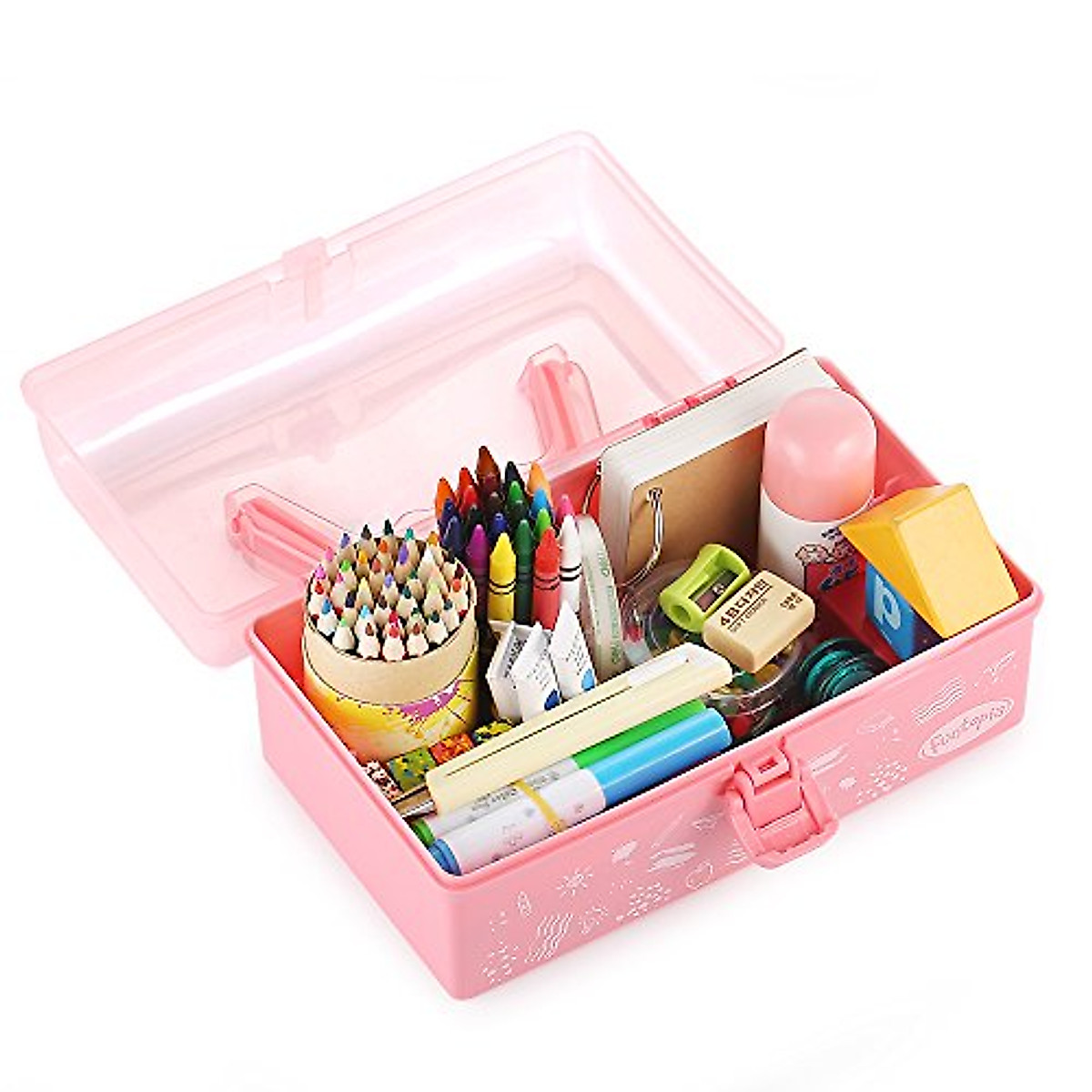 Funtopia Plastic Art Box for Kids, Multi-Purpose Portable Storage Box/Sewing Box/Tool Box for Kids' Toys, Craft and Art Supply, School Supply, Office Supply - Pink