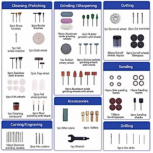 APEXFORGE M0 & M0 Plus Rotary Tool Accessories Kit, 357Pcs + 519Pcs Accessories, Keyless Chuck, 1/8" Diameter Shanks, Universal Fitment for Easy Cutting, Sanding, Grinding, Carving, Drilling, Engravin