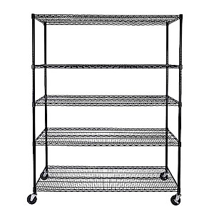 Seville Classics UltraDurable Heavy Duty NSF Solid Steel Wire Rack Storage Unit, Organizer for Garage, Warehouse, Office, Restaurant, Classroom, Kitchen, Black, 5-Tier Shelving, 60" W x 24" D