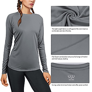 Womens UPF 50+ Long Sleeve Workout Running Shirts Quick Dry Outdoor UV Sun Protection T-Shirt Swimwear for Diving Rash Guard Swimming Fishing Gray