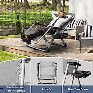 Elevens Oversized Zero Gravity Chair, 30in Reclining Patio Lounge Chair with Removable Cushion & Tray, Patio Lounge Chair with Adjustable Headrest, Support 500 lbs, Gray