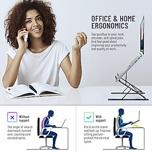 HOMELUX THEORY Foldable Laptop Stand for Desk Adjustable Height, Portable Aluminum Laptop Holder for Travel, MacBook and Devices 15.6" up (Black)