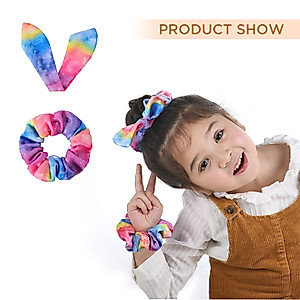 Bow Scrunchies for Hair, Funtopia 12 Pcs Cute Rabbit Bunny Ear Scrunchies, Fashion Colorful Tie Dye Scrunchy Hair Ties Bowknot Ponytail Holders for Women Girls Kids
