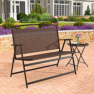 Giantex Outdoor Bench, Folding Garden Bench for 2 Persons, Patio Loveseat with Metal Armrests, 43" Lx26 Wx37 H, 400 LBS Weight Capacity, Outside Patio Chairs for Porch Lawn Yard