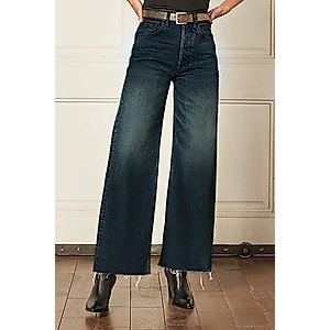 PEIHOT Mid Waisted Wide Leg Jeans for Women 90S Jeans Mid Rise Pull On Jeans Straight Leg Loose Fit Denim Pants Dark Blue