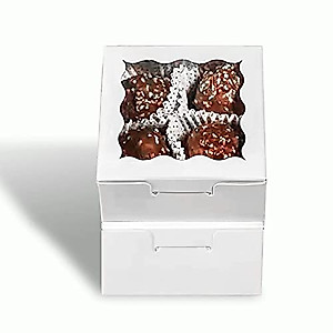 RomanticBaking 3 1/4" x 3 1/4" x 1 1/2" 50PCS Chocolate Truffle Boxes for 4，Cookies Boxes Soap Boxes Donut Boxes Macaron Boxes Mini Bakery Boxes with Window Brownie Boxes