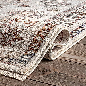 nuLOOM Maison Fading Tribal Medallion Fringe Area Rug, 4' x 5' 7", Beige