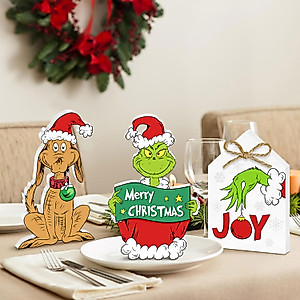 3pcs Christmas Wooden Table Signs, Funny Dog Centerpieces Christmas Tiered Tray Decorations Set for Xmas Holiday Winter Parties Indoor Home JOY Table Top Sign Decor