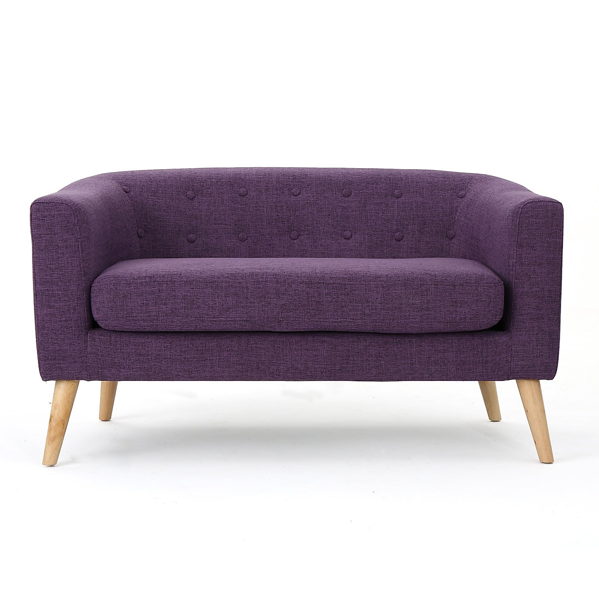GDFStudio Button Back Mid Century Fabric Modern Loveseat (Muted Purple)