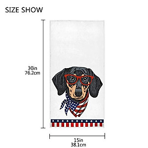 Patriotic Dachshund Dog Hand Towels 16x30 in USA American Flag Bathroom Towel Soft Absorbent Small Puppy Glasses Scarf Bath Towel Kitchen Dish Guest Towel Home Independence Memorial Day Decorations