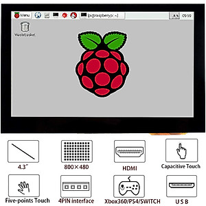 waveshare 4.3inch HDMI LCD (B) 4.3" 800x480 Touch Screen LCD Capacitive Display IPS Monitor for Raspberry Pi 4B/3B+/3B/2B/A+/Zero/Zero W/WH,Jetson Nano,PC Windows 10/8.1/8/7,BB Black, Banana Pi