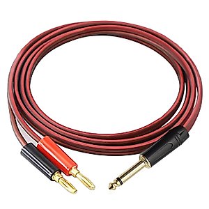 1/4 TS to Banana Plug Speaker Cable,6.35mm TS to Banana Plug Speaker Audio Cable,Gold-Plated 1/4 TS Male To Dual Banana Plugs OFC HiFi Speaker Wire For DJ Application, Mixer (5 Feet )-12AWG Cord