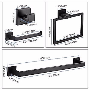 8-Piece Bathroom Hardware Accessories Set, Towel Bar Sets Include Towel Bar Towel Holder Toilet Paper Holder Towel Hook,16 inch Bath Accessories Kit，Matte Black,2 Pack