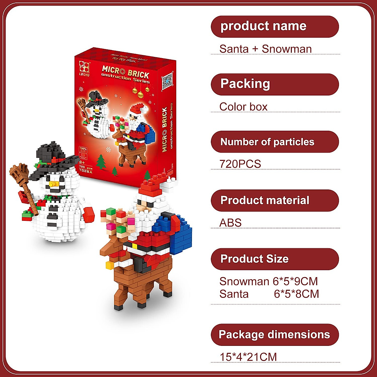 LONTIME Christmas Building Block Set-New 2024 Santa Claus and Snowman Character Set, Christmas and Birthday Gifts, Suitable for Children Over 9 Years Old (720 Pieces)