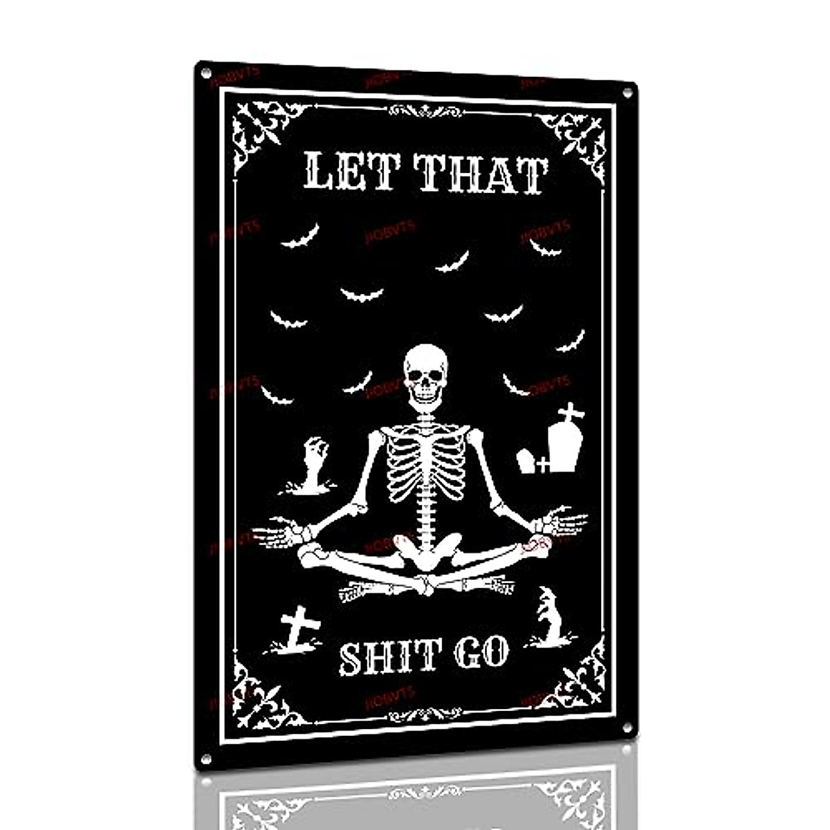 Funny Black Goth Sign Skull Let That Shit Go Metal Signs for Skeleton Halloween Goth Bathroom Decor 8x12 Inch