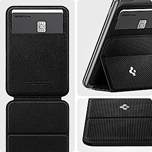 Spigen Smart Fold Phone Card Holder for Back of Phone, Stick on Phone Wallet, Credit Card Wallet with 3M Sticker Designed for All Smartphones - Black