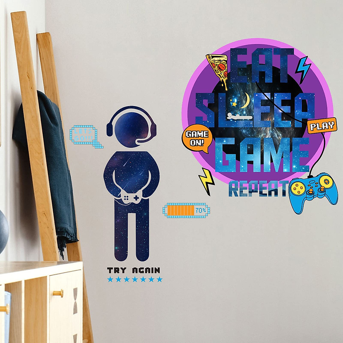 Gamer Room Decor Gaming Wall Decals Sticker, Boys Room Decals Video Game Decor Eat Sleep Game Wall Decal for Gamer Bedroom Playroom Decorations