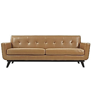 Modway Engage Mid-Century Modern Leather Upholstered Sofa in Tan