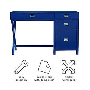 Linon Sadie Navy Blue Modern Classic Side Storage Desk
