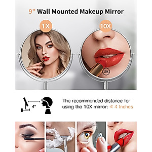 Gospire 9" Large Size Wall Mount Makeup Mirror with 1X/10X Magnification Double-Sided 360° Swivel Vanity Mirror，Chrome Polished Extendable Shaving Bathroom Wall Cosmetic Mirror for Men and Women