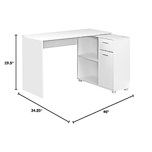 Monarch Specialties Workstation with Storage Shelves and Cabinet for Home & Office-Contemporary Style L Shaped Computer Desk, 46" L, White