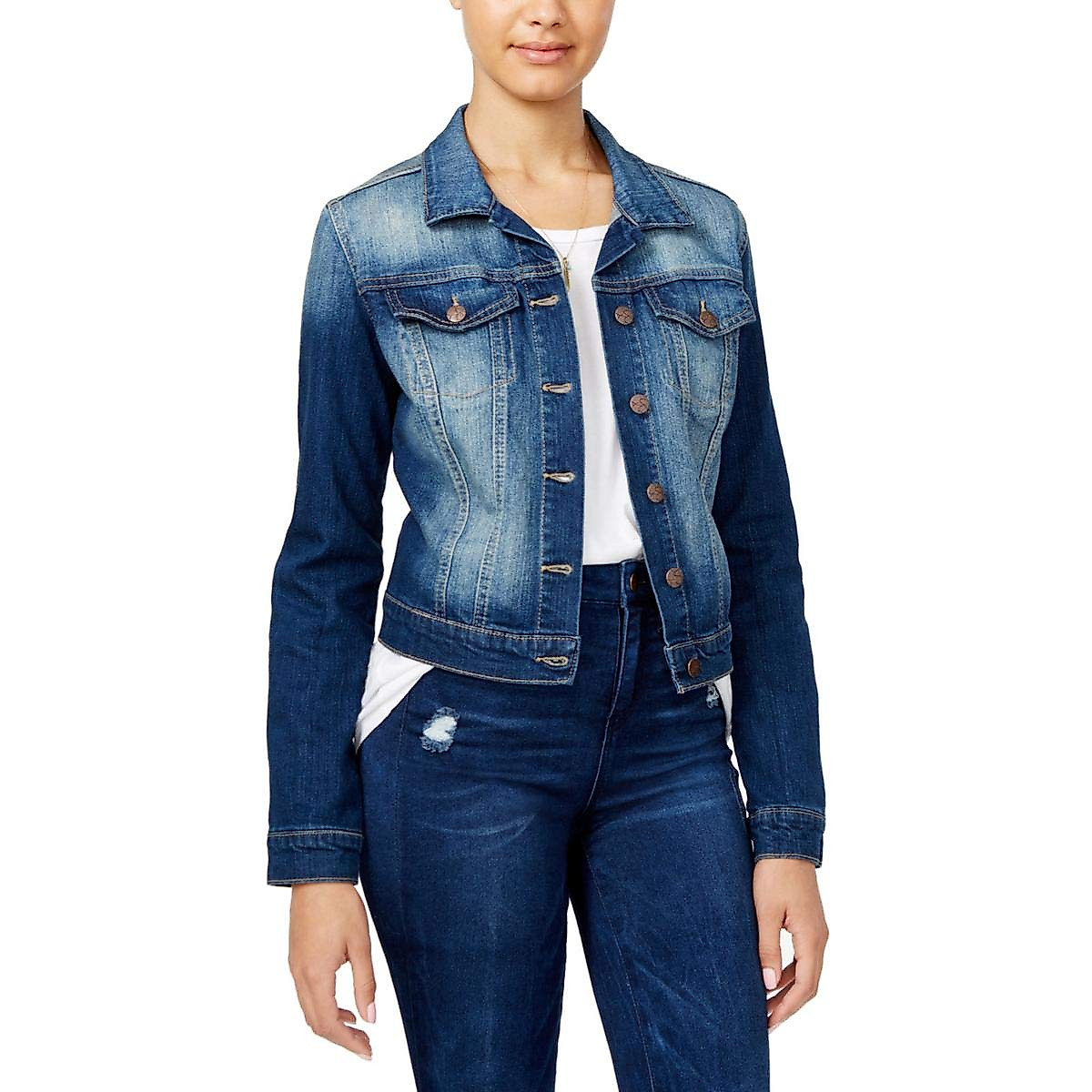 Jessica Simpson Women's Pixie Classic Feminine Fit Crop Jean Jacket, JEFFORD, Small