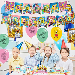 Simpsons Party Decorations,Birthday Party Supplies For Simpsons Party Supplies Includes Banner - Cake Topper - 12 Cupcake Toppers - 20 Balloons - 3 Simpsons Foil Ballon