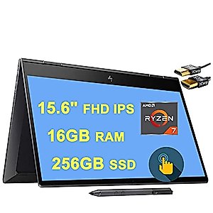 HP Envy X360 15 2 in 1 Laptop 15.6" FHD IPS Touchscreen AMD Octa-Core Ryzen 7 4700U (Beats i7-10510U) 16GB RAM 256GB SSD Backlit Fingerprint USB-C B&O Pen Win10 + HDMI Cable